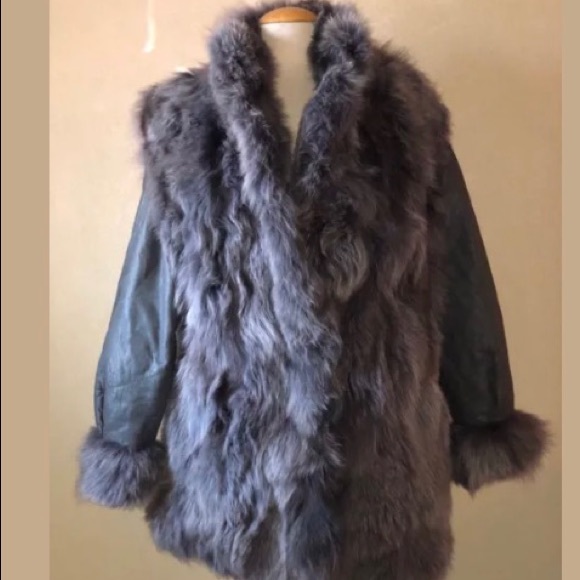 Jackets & Coats | Gray Fox Fur Coat With Leather Sleeves | Poshmark